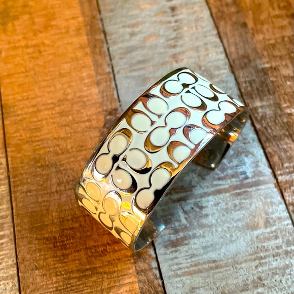 Coach | Jewelry | Coach Signature Cuff White And Silver Bangle | Poshmark